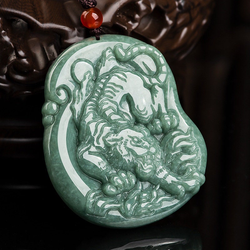 Green Tiger Jade, Jade Pendant, Natural Hand Carve Ice Species Jade ...