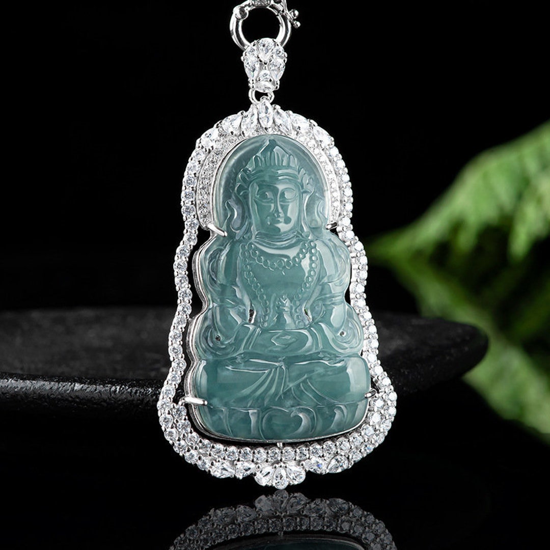 Transparent Icy Clear Jade Pendant, Hand Carved Jade Guanyin, Jade ...