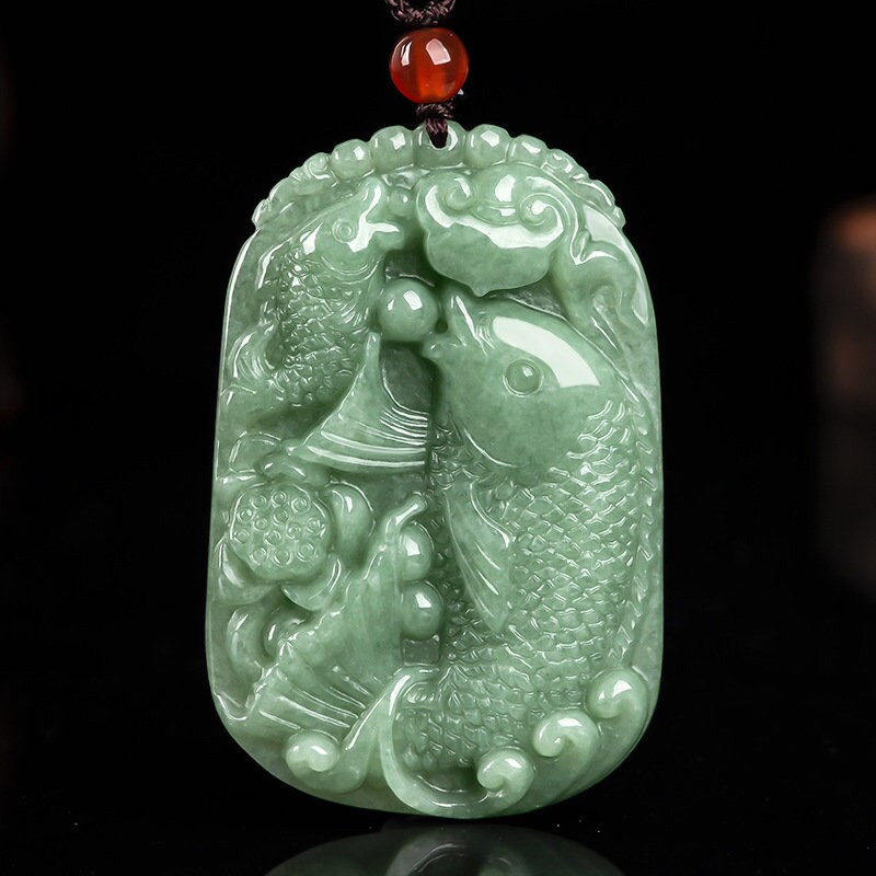 Natural Green Nephrite Jade Koi Fish Pendant Necklace Hand Carved ...