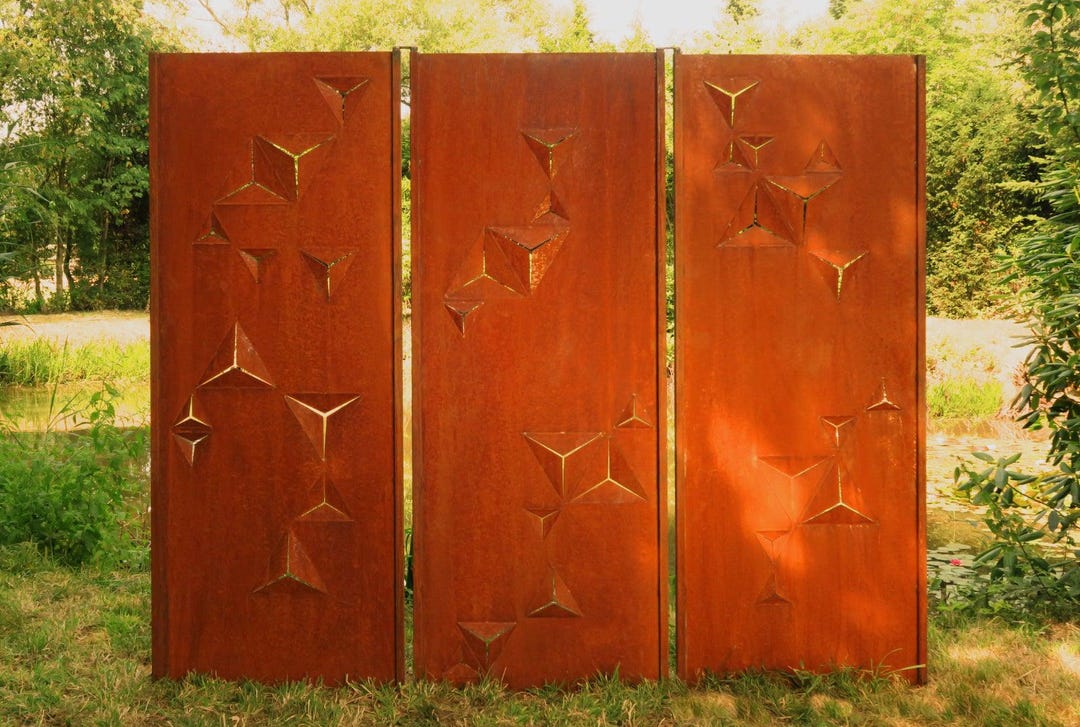 Steel Garden Wall - "triptych Triangles" - Modern Outdoor - Etsy