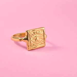 Evil Eye Square Ring - Vintage Style Silver Ring - Etsy