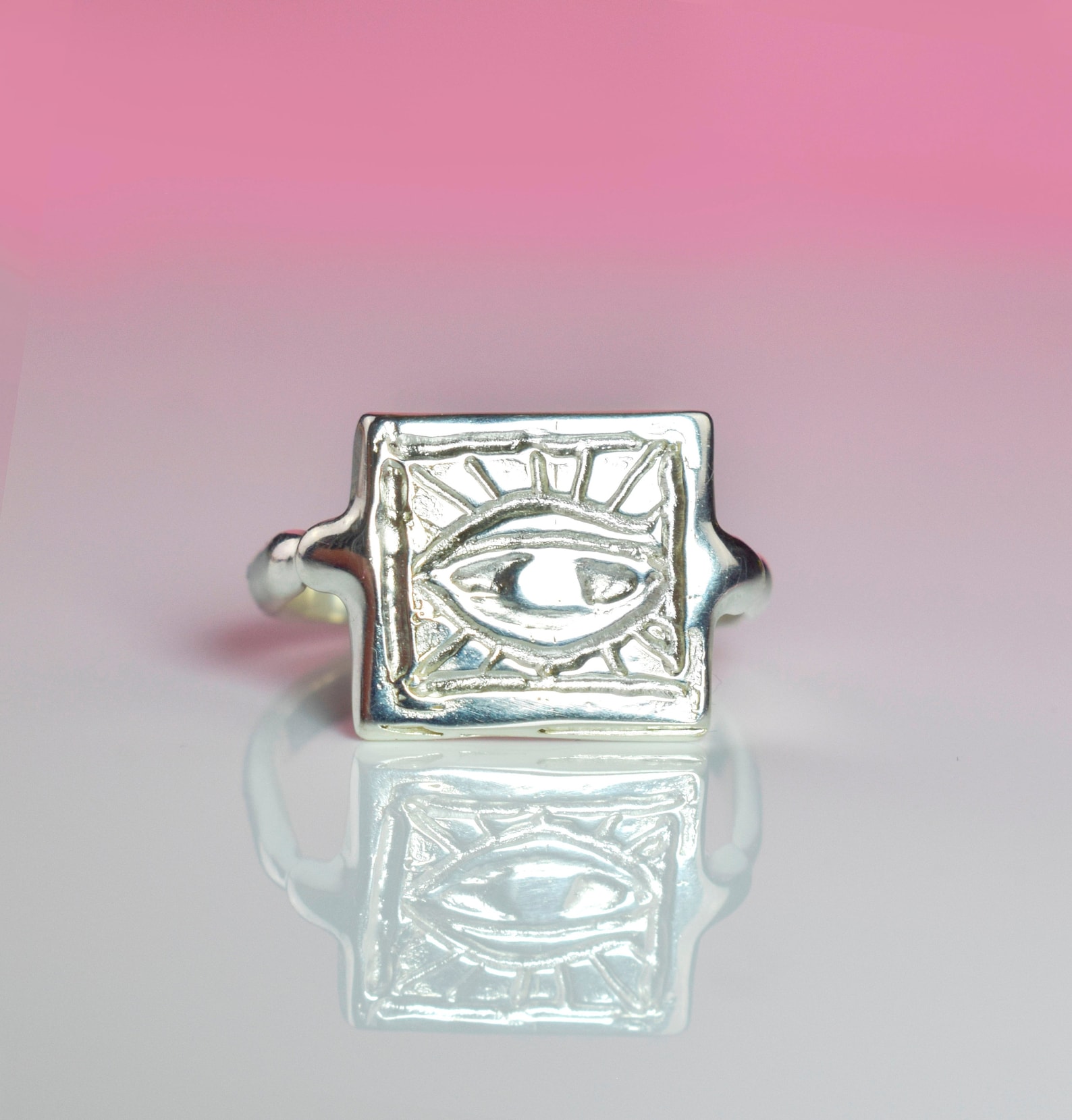 Evil Eye Square Ring - Vintage Style Silver Ring - Etsy