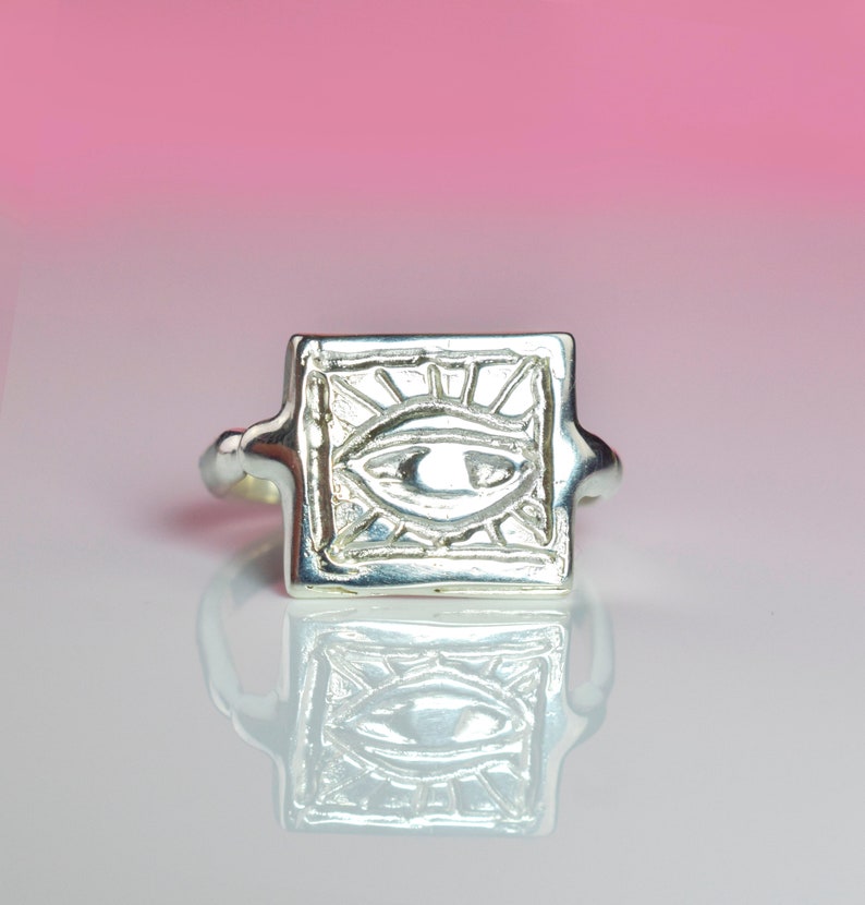 Evil Eye Square Ring Vintage Style Silver Ring | Etsy
