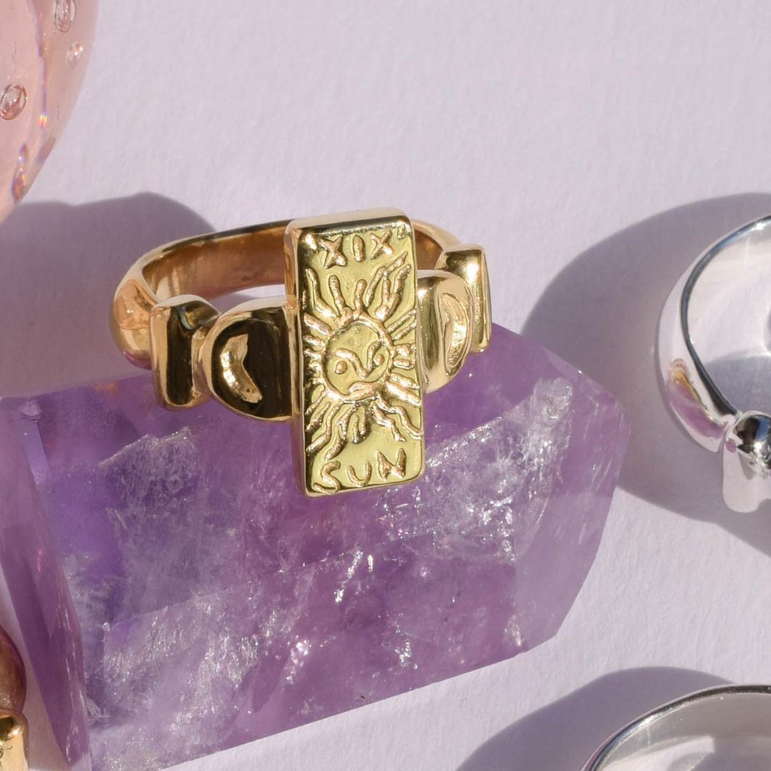 The Sun Tarot Card Ring - Gold Sun Ring - Etsy