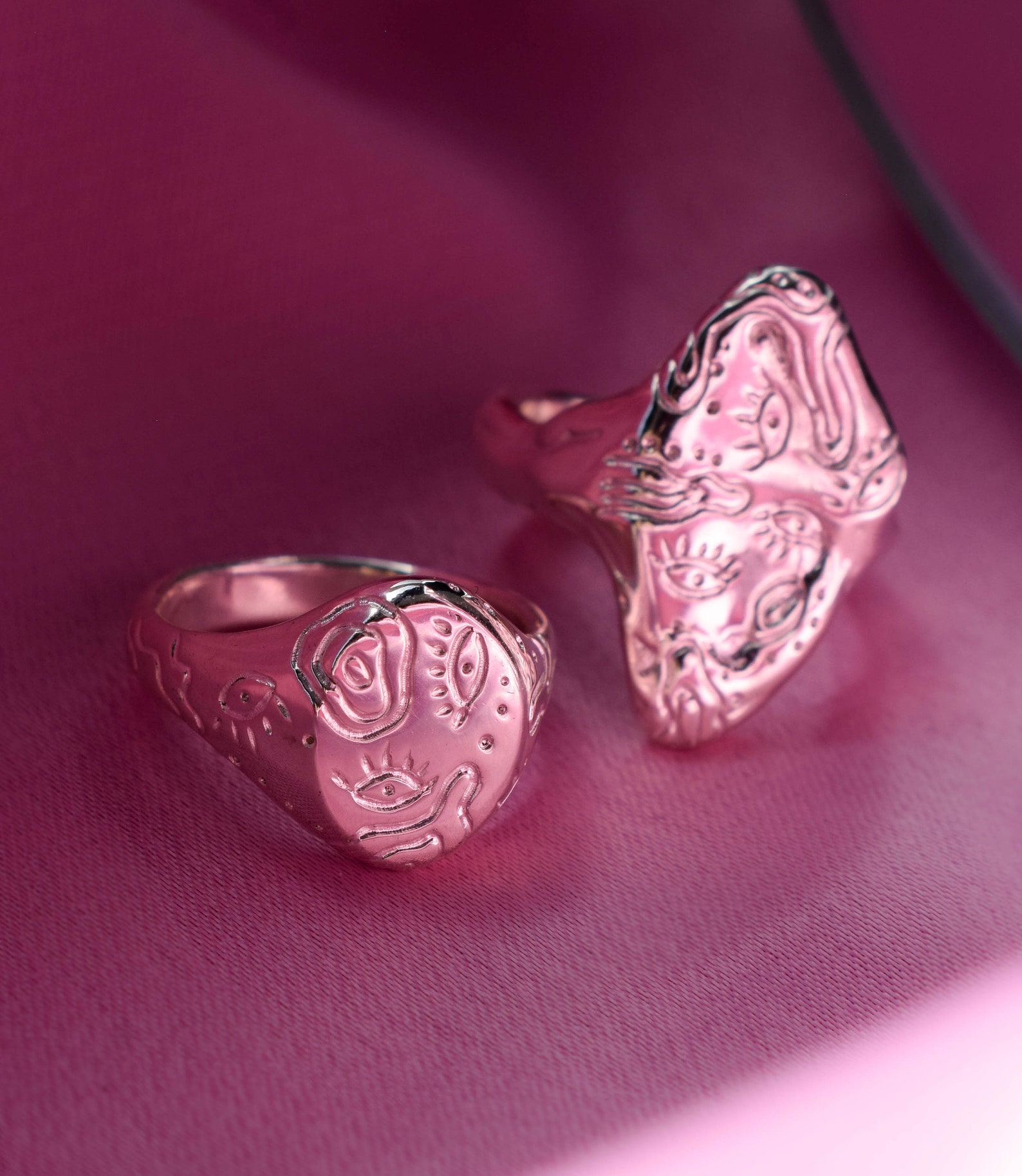 Silver Signet Ring Eyes Artsy Ring Unique Signet Ring - Etsy