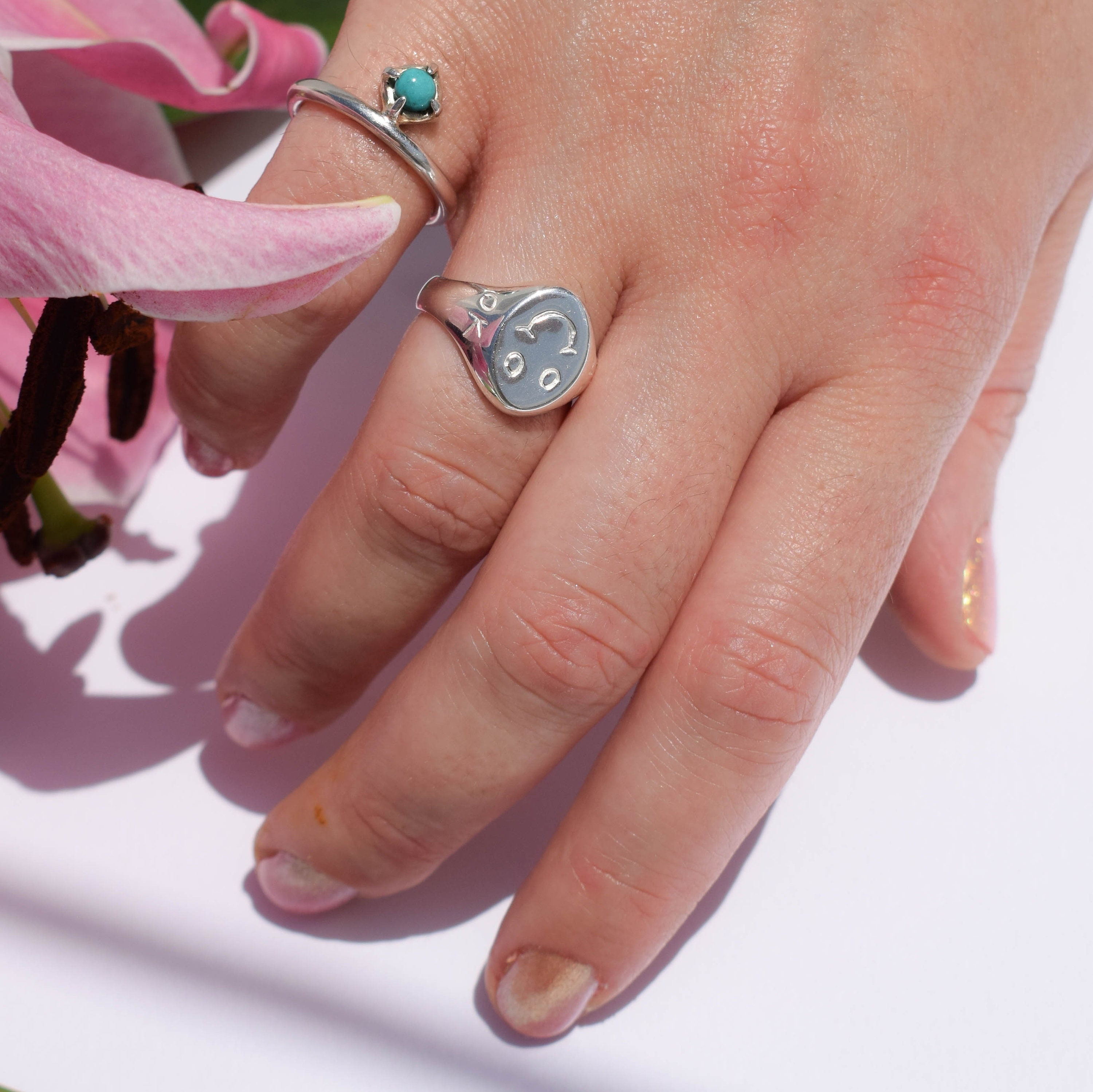 OK Smile Signet Ring Cute and Simple Silver Signet Ring - Etsy