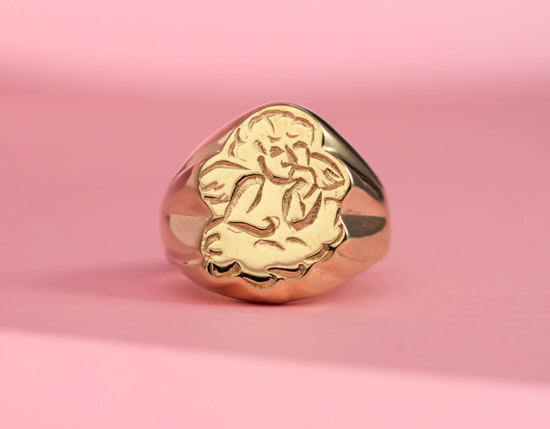 Angel Ring Gold Signet Ring - Etsy