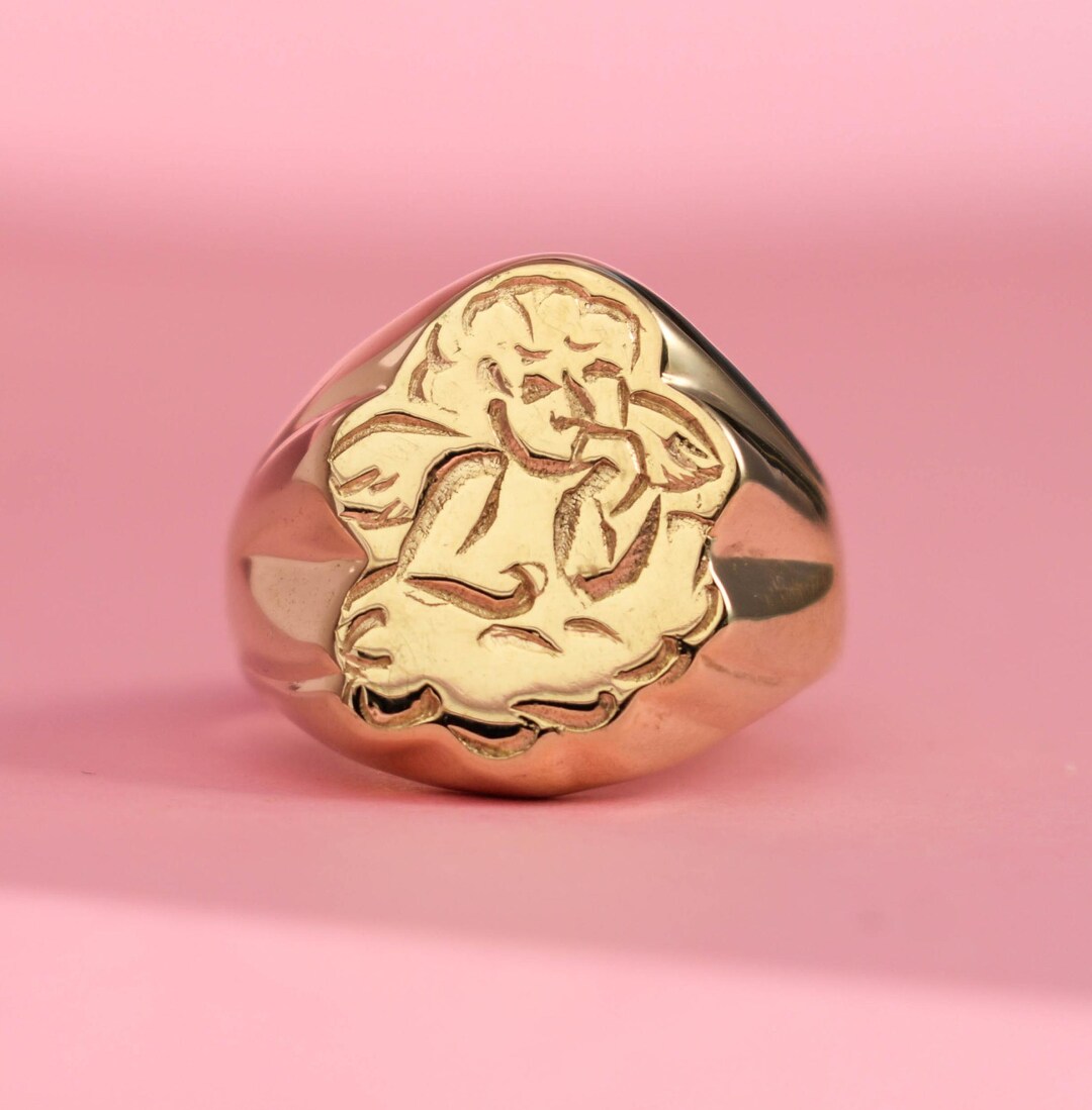 Angel Ring - Gold Signet Ring - Etsy