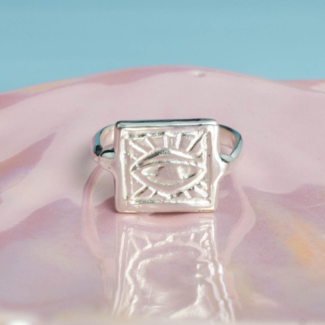 Evil Eye Square Ring - Vintage Style Silver Ring - Etsy
