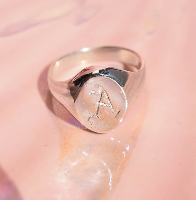 Oval Signet Ring With Hand Carved Initials in Old English Font - Etsy