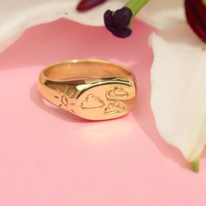Clouds and Sun Signet Ring - Cute Oval Signet Ring - Etsy