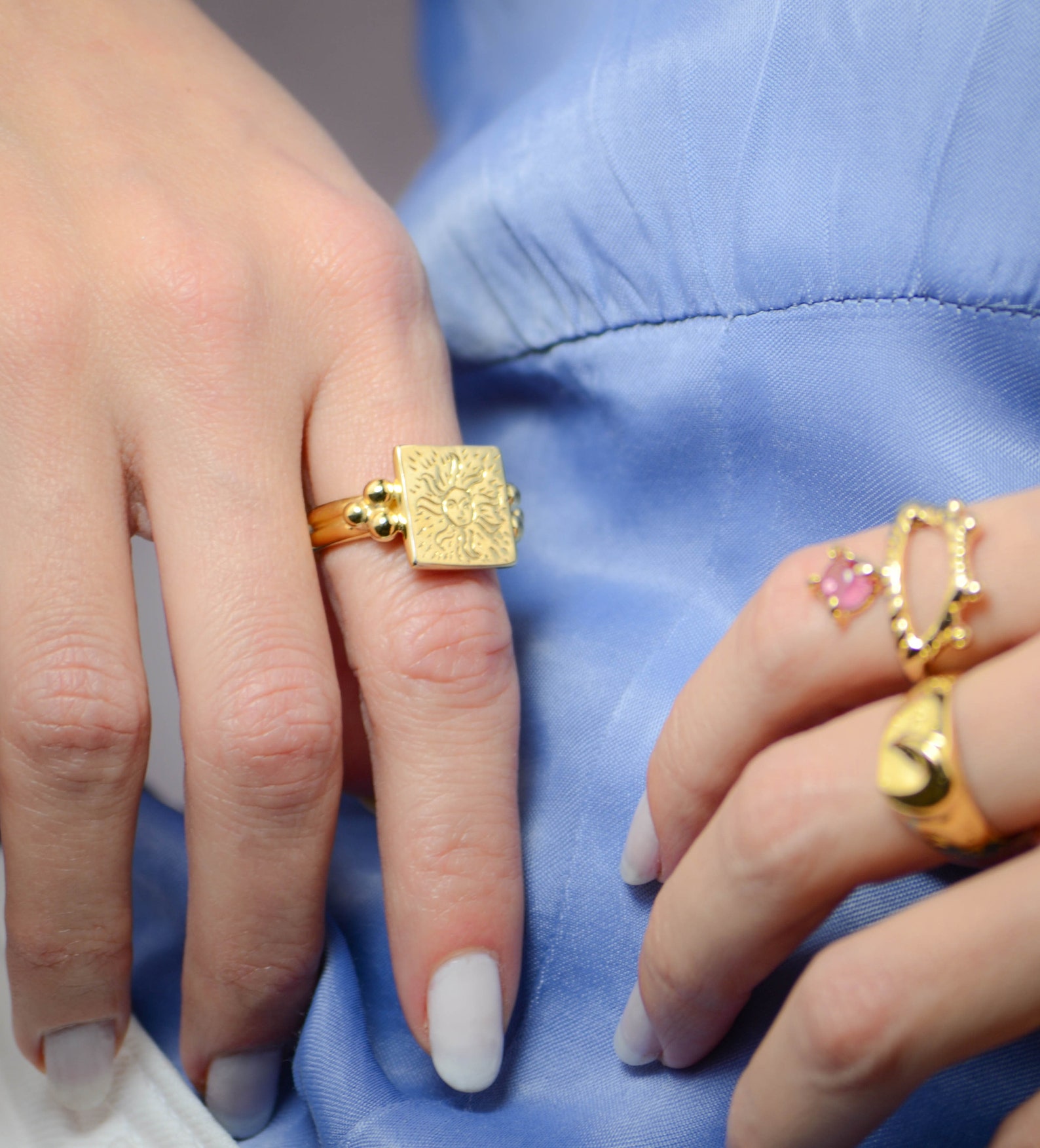 Sun ring square solar ring | Etsy