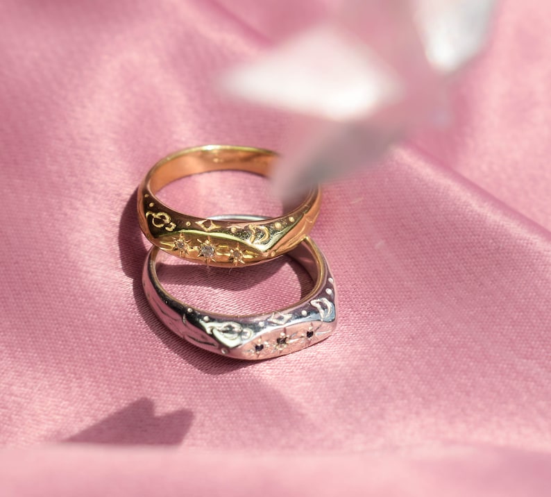 Blue Sapphire Celestial Ring Silver Signet Ring - Etsy