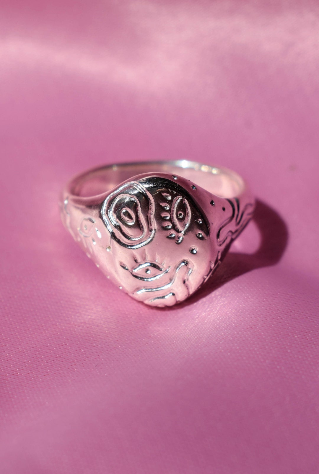 Silver Signet Ring Eyes Artsy Ring Unique Signet Ring - Etsy