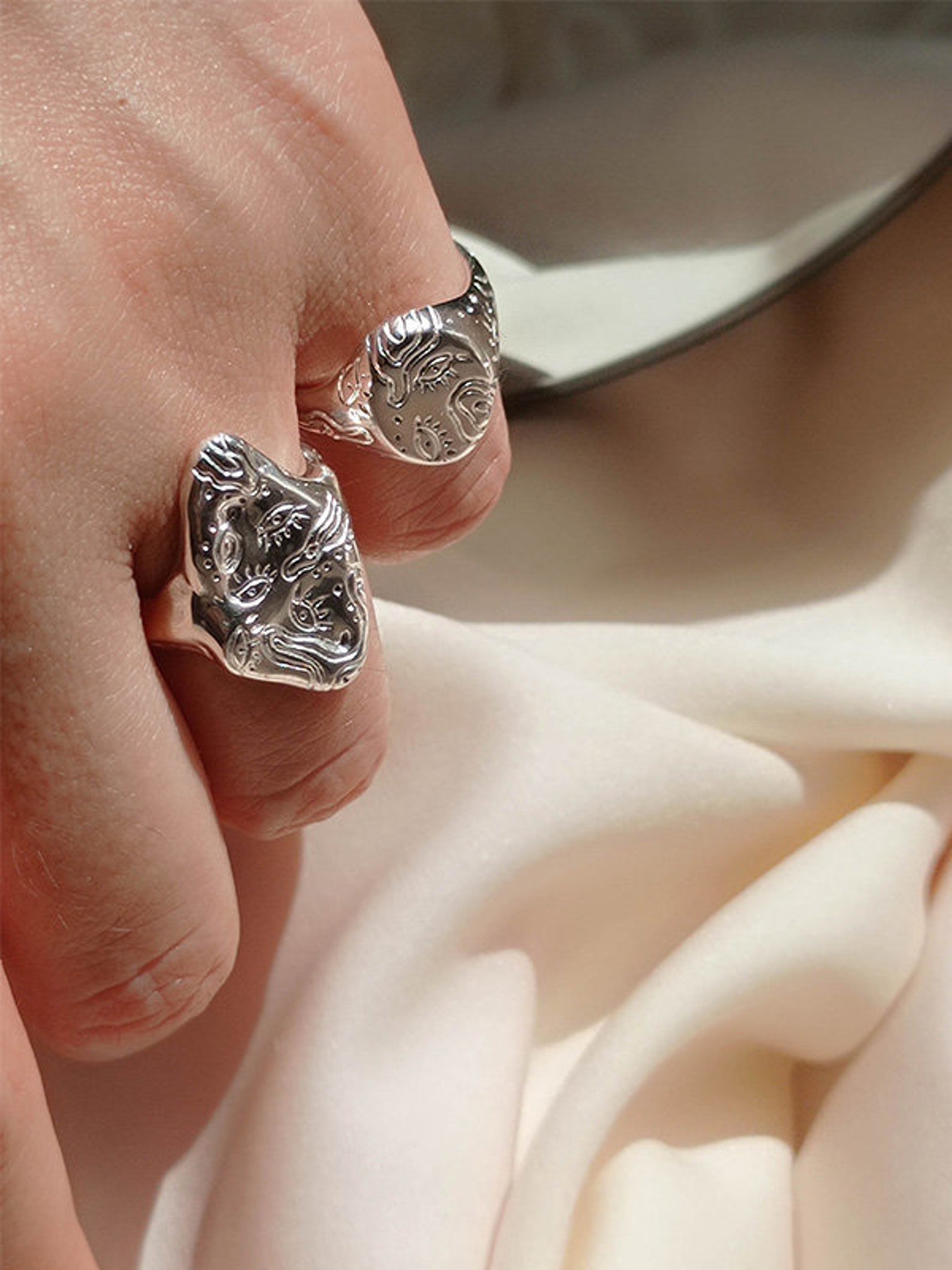 Silver Signet Ring Eyes Artsy Ring Unique Signet Ring - Etsy