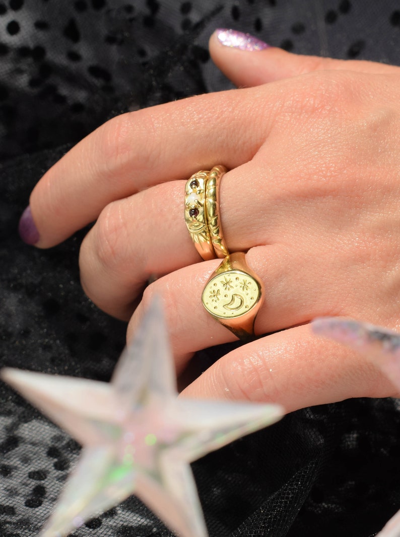 Oval Night Sky Ring Celestial Signet Ring | Etsy