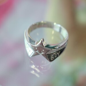 Star Signet Ring - Happy Cute Ring - Solid Silver Signet - Etsy