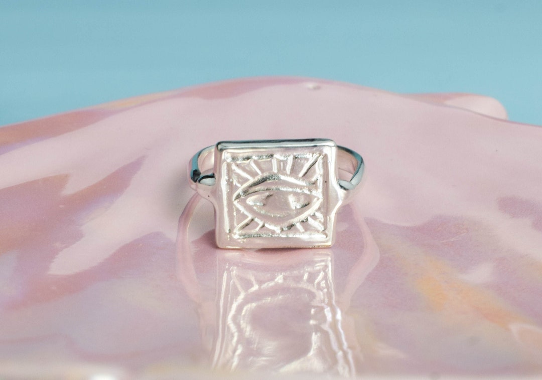 Evil Eye Square Ring Vintage Style Silver Ring - Etsy
