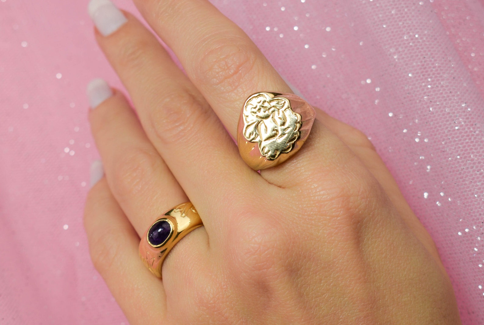 Angel ring gold signet ring | Etsy