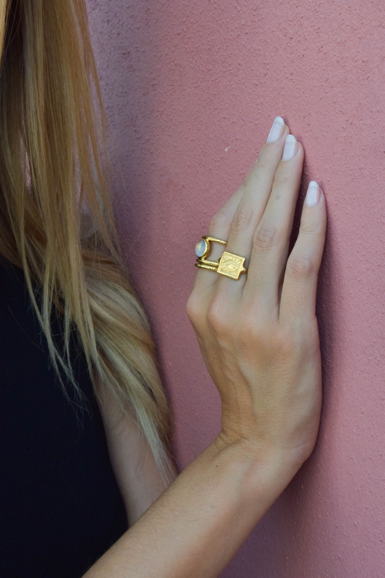 Evil Eye Square Ring Vintage Style Silver Ring | Etsy