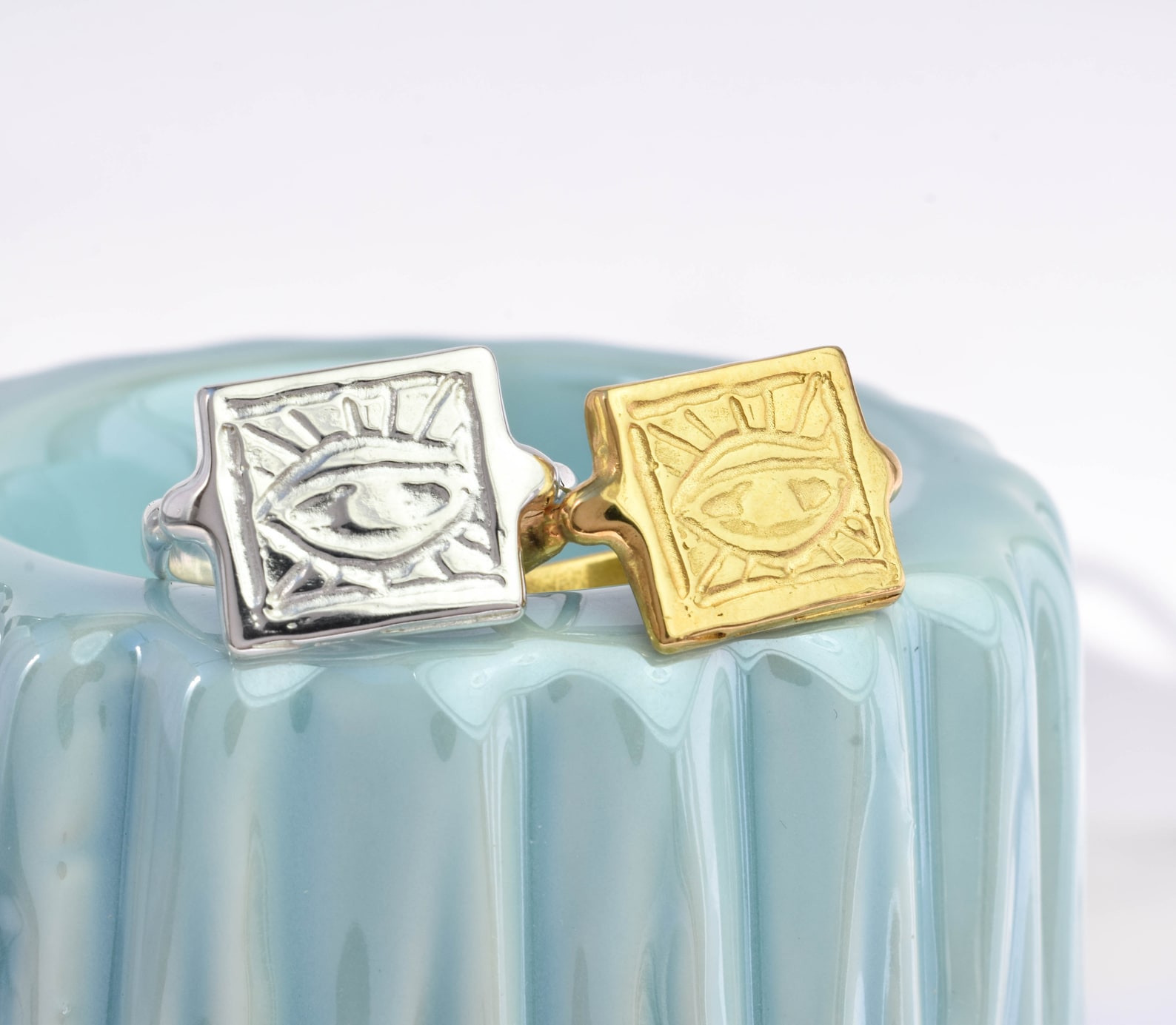 Evil Eye Square Ring Vintage Style Silver Ring | Etsy