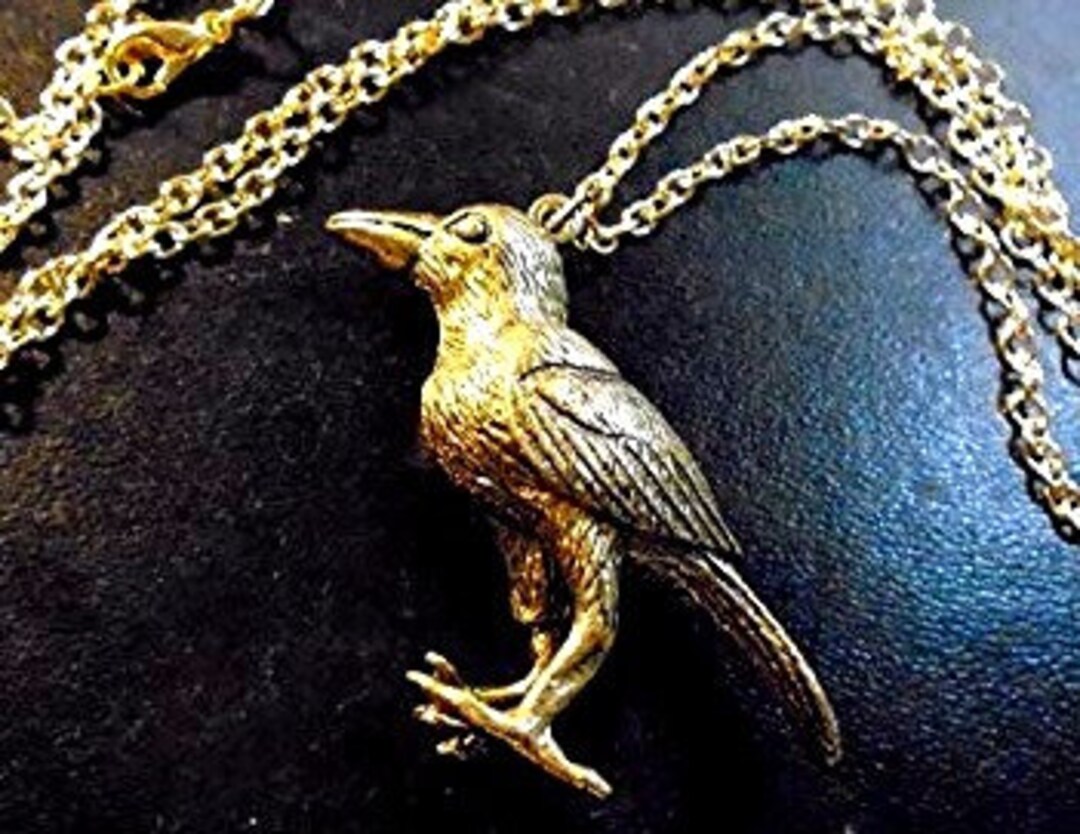 Gothic Jewellery Half Bronze Raven Bird & Half Skeleton With 33" Gold ...