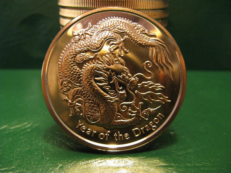 Year of the Dragon 1 Oz Copper Rounds .999 Bullion MINT Fresh 39 Mm ...