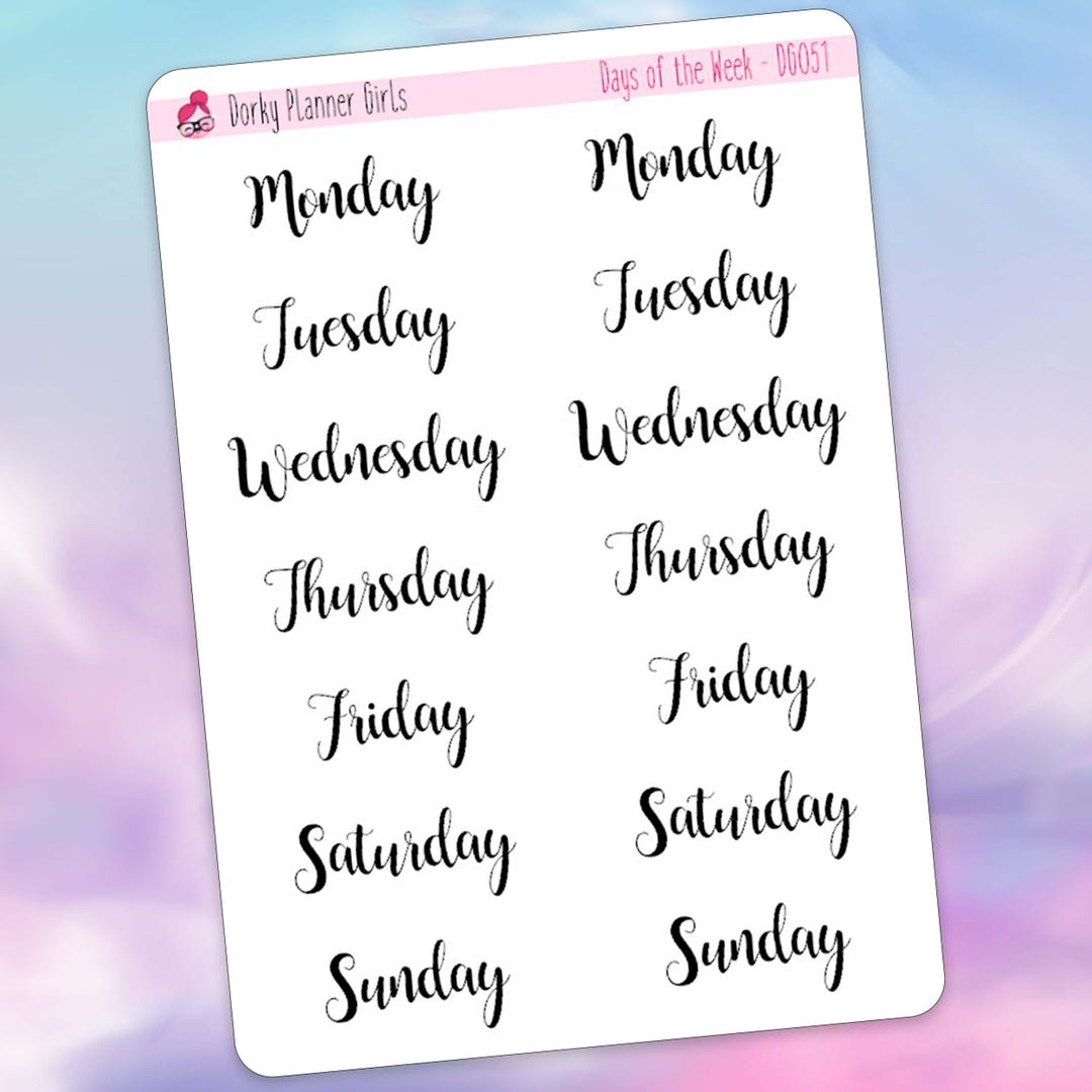 Script Days, Days of the Week Stickers, Planner Stickers - Etsy