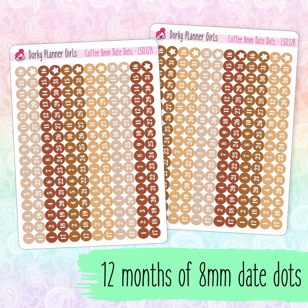 Coffee 8mm Date Dots Planner Stickers - Etsy