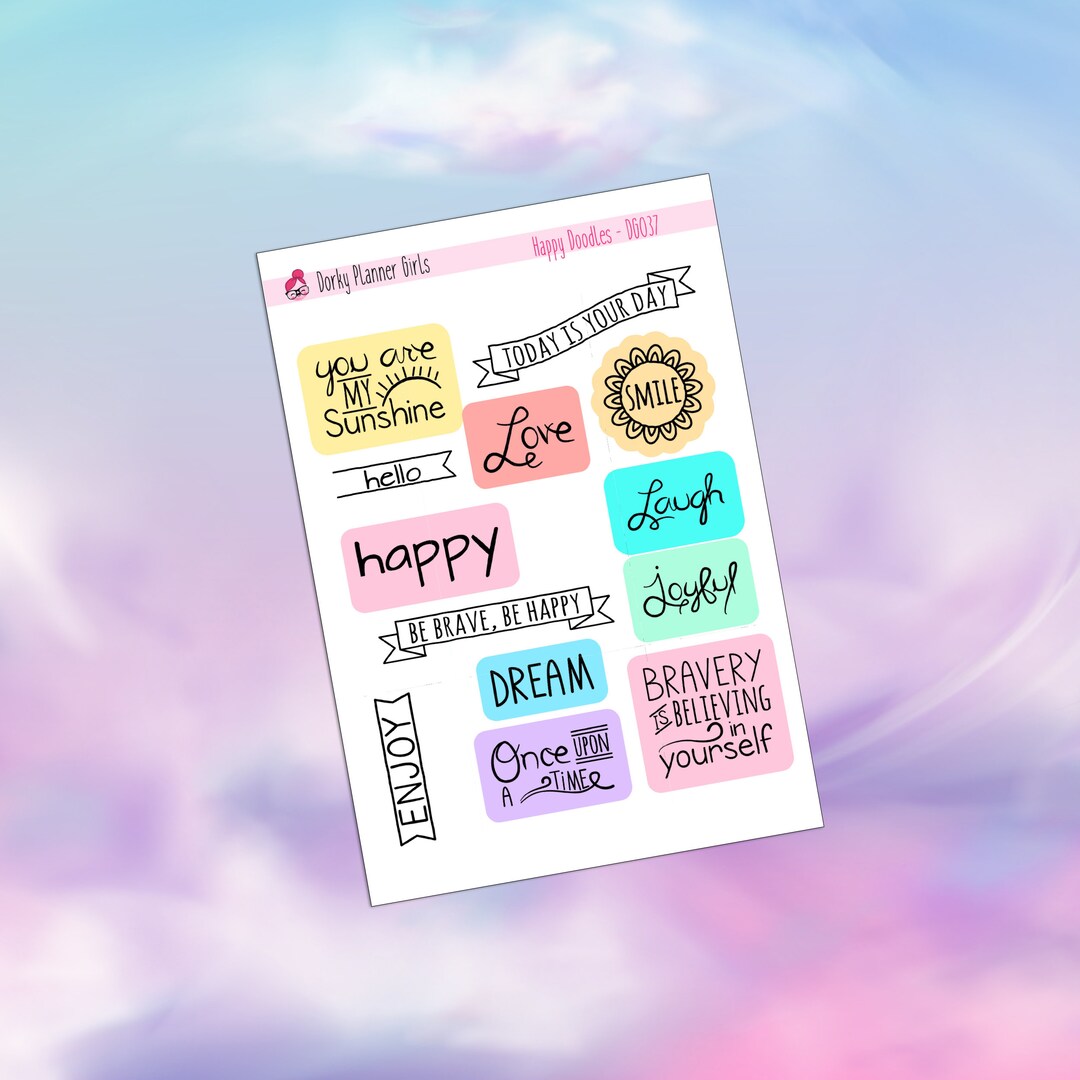 Happy Doodles Stickers, Quote Planner Stickers DG037 - Etsy