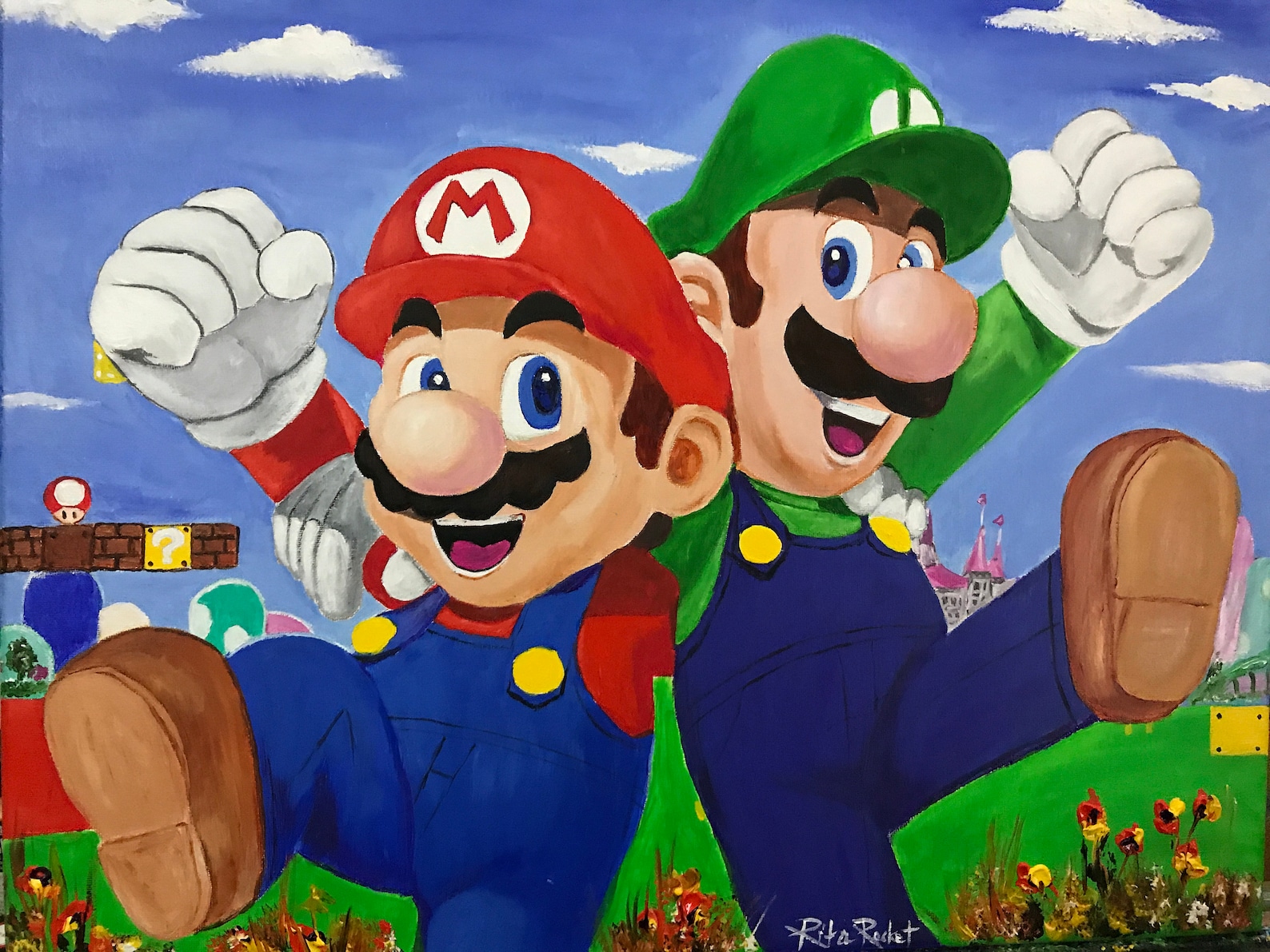 Super Mario Brothers Fan Art Handmade Acrylic Painting on - Etsy