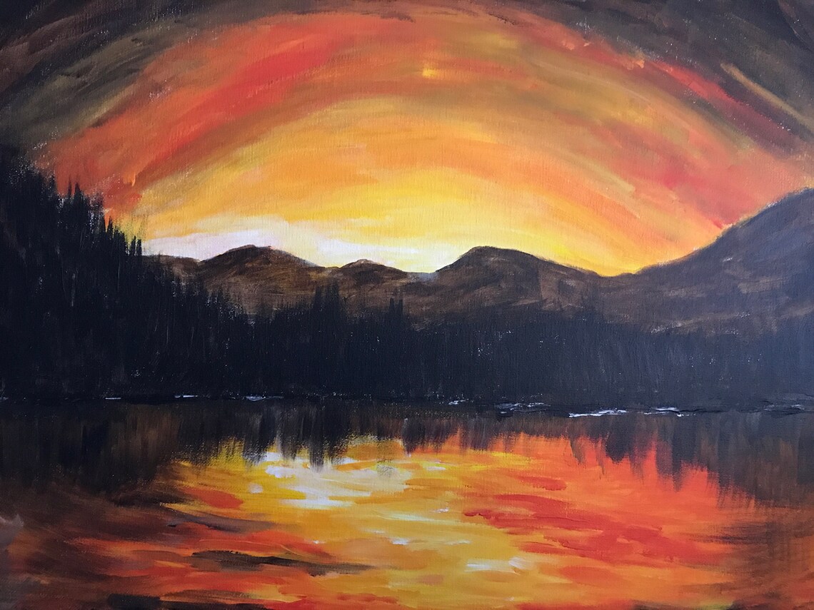 Colorful Sunset Reflection in A Mountain Lake Surrounded by - Etsy