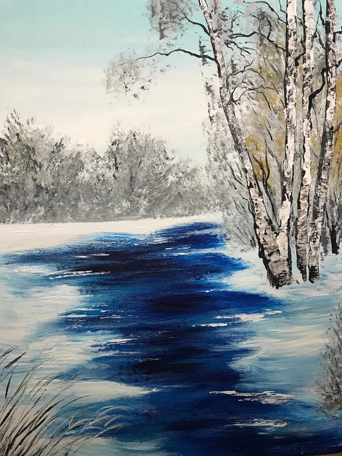 Blue River in Icy Winter Scene Bob Ross Replica Acrylic on | Etsy