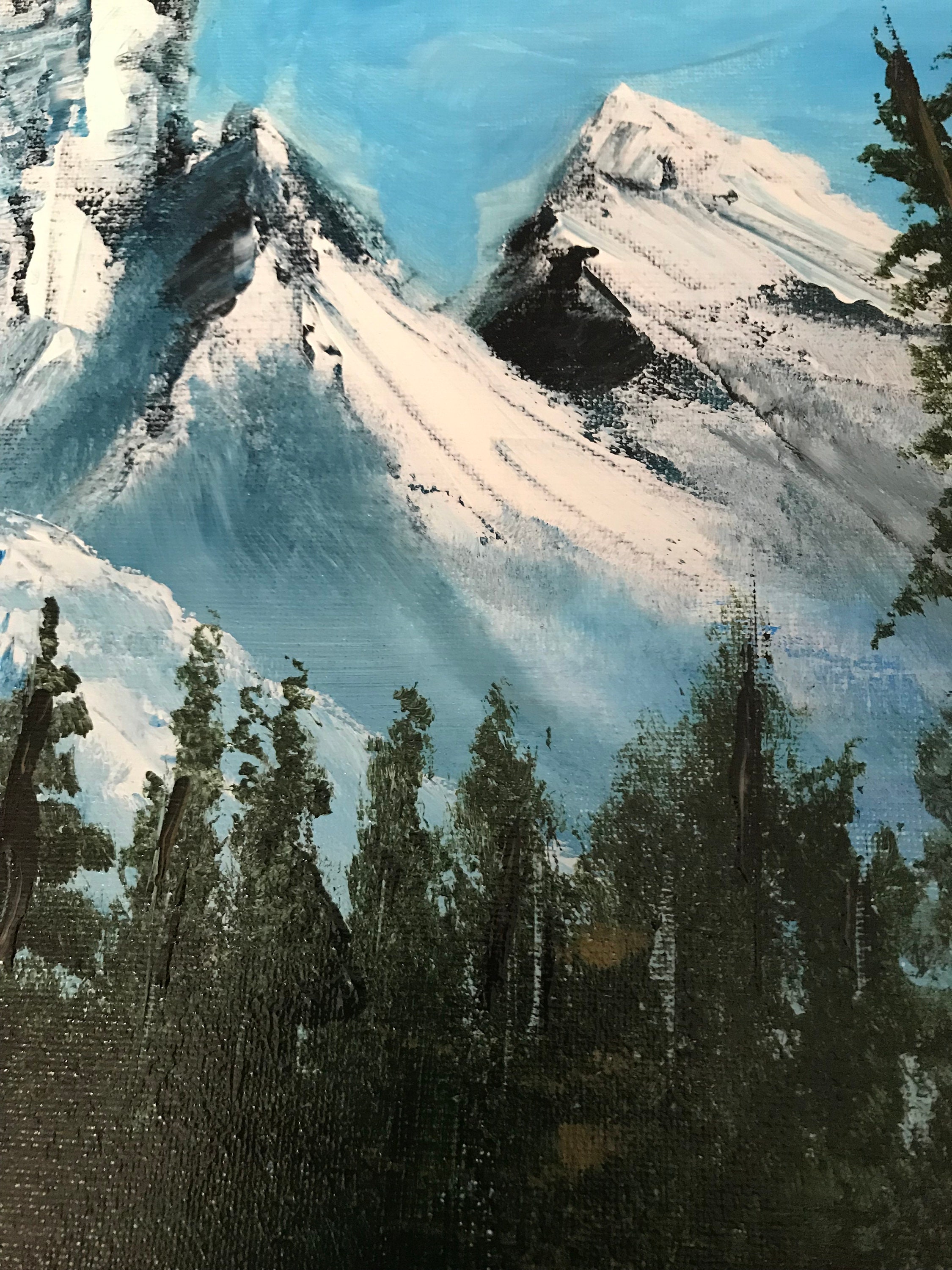 Bob Ross Style Waterfall W/trees and Mountains Bob Ross - Etsy Norway