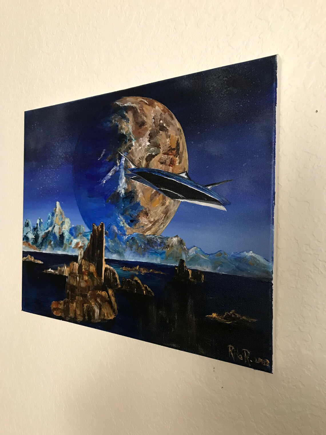 Fantasy Space Ship on an Alien Planet Acrylic Painting on | Etsy