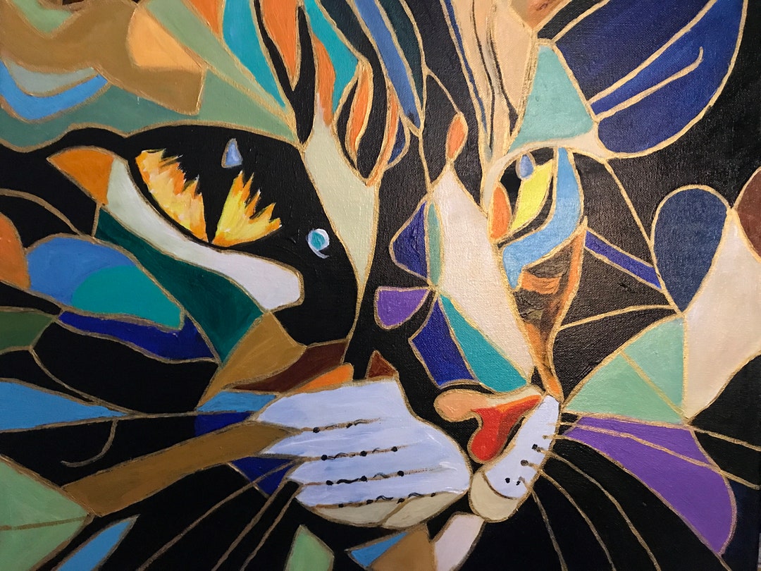 The Cat Inspired by Picasso, Acrylic Hand Painted Wall Art on 16x20 ...