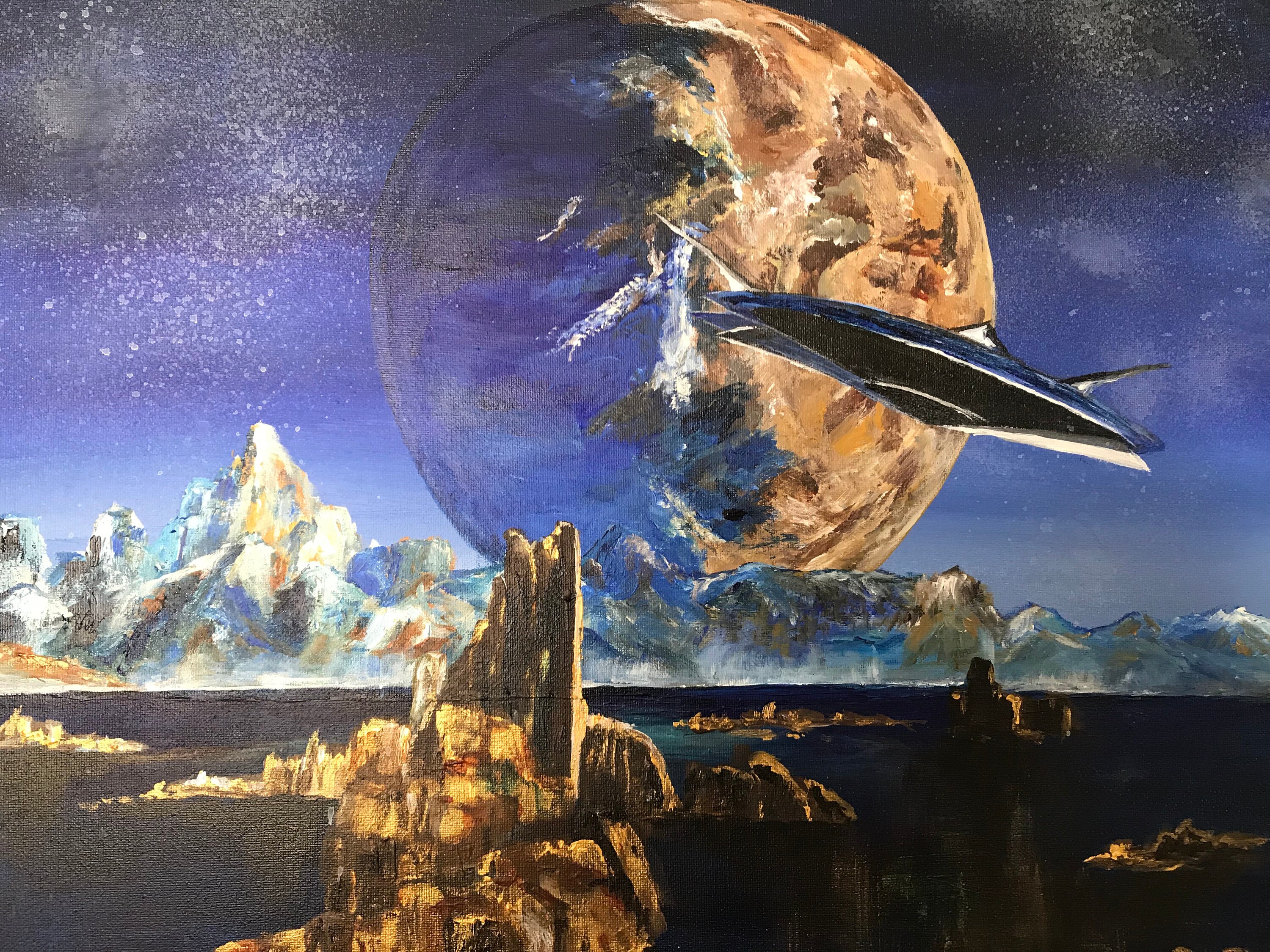 Fantasy Space Ship on an Alien Planet Acrylic Painting on | Etsy