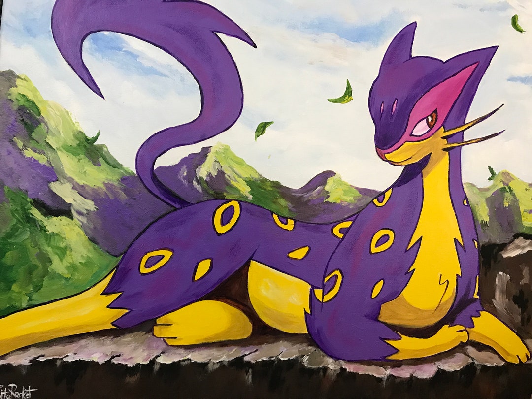 Liepard Pokemon Fan Art - Handmade Acrylic Painting on Stretched Canvas ...