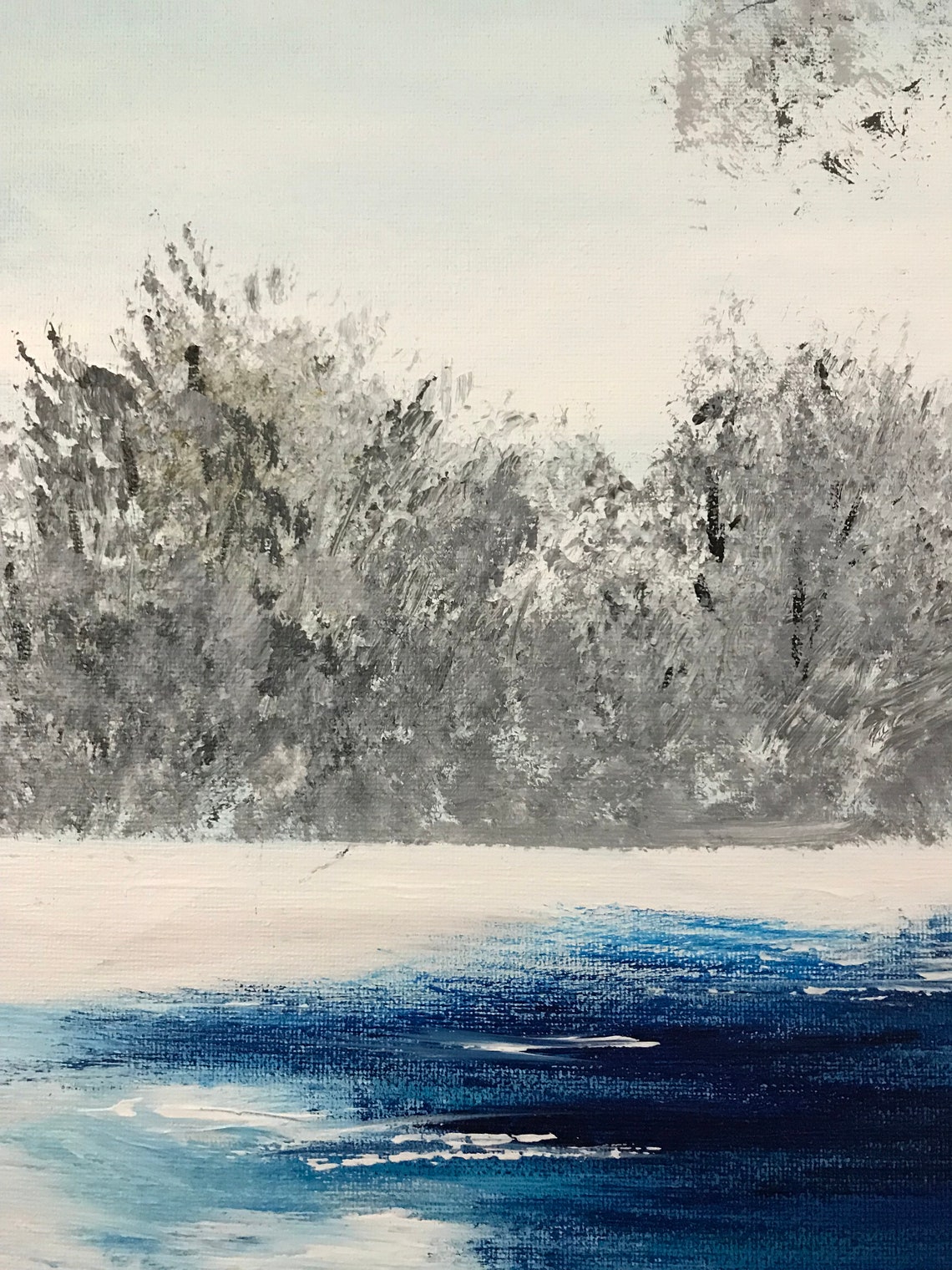 Blue River in Icy Winter Scene Bob Ross Replica Acrylic on | Etsy