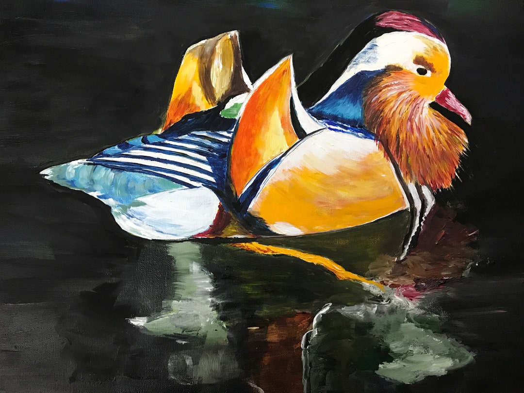 Mandarin Duck Original Handmade Acrylic Painting on 16x20 Stretched ...
