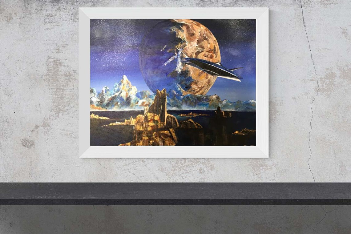 Fantasy Space Ship on an Alien Planet Acrylic Painting on | Etsy