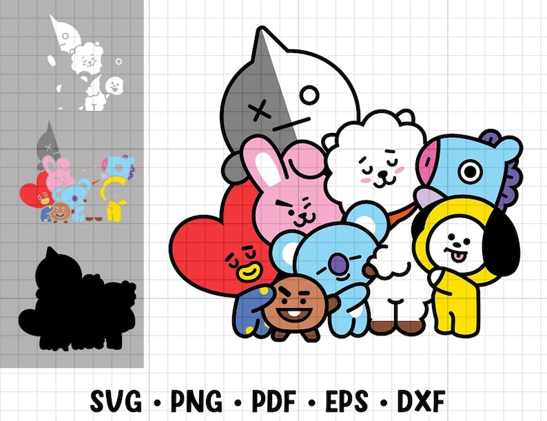 BT21 SVG Group Hugs Cutting File, Cut File, Cricut, Plotter, Еasy to ...