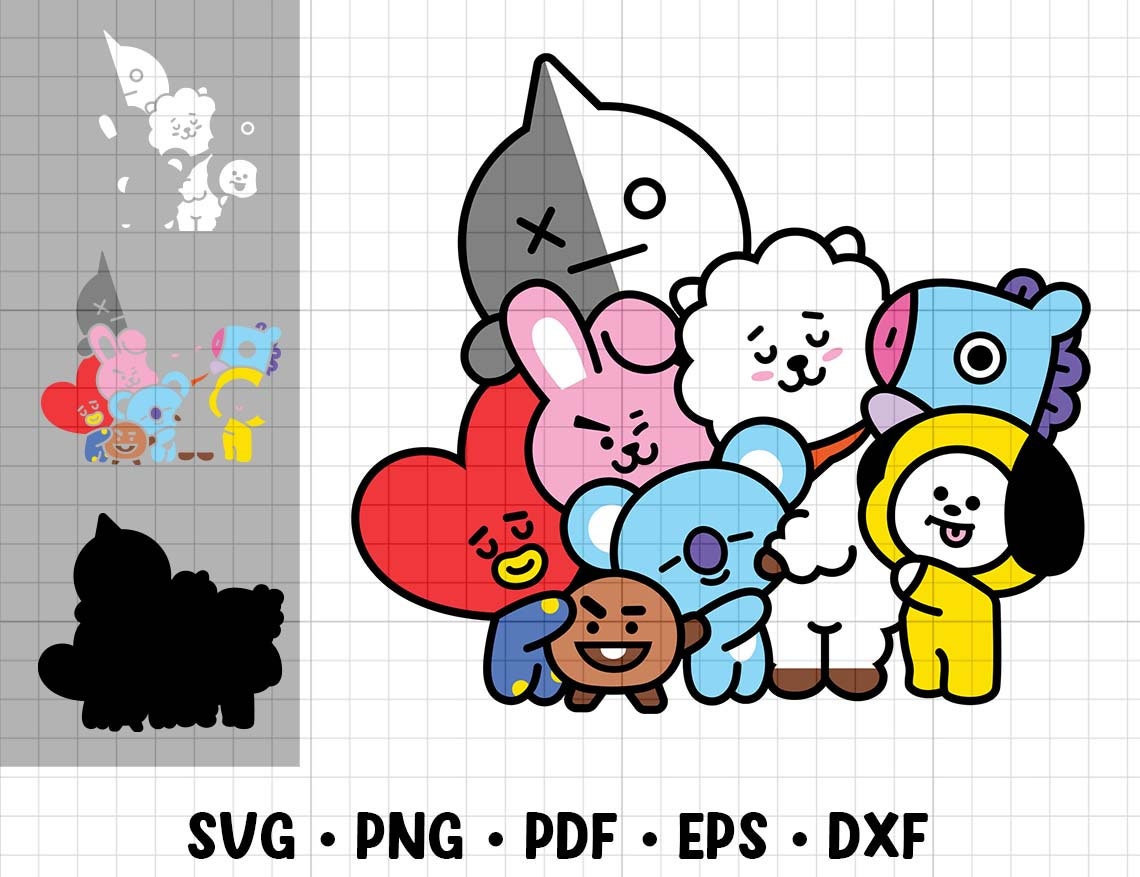 BT21 SVG Group Hugs Cutting File, Cut File, Cricut, Plotter, Еasy to ...