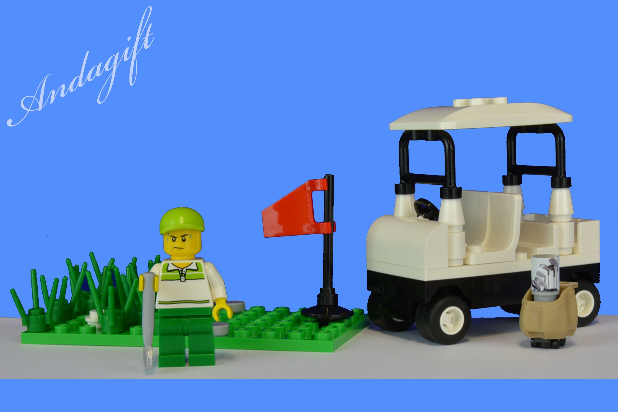 LEGO NEW golf buggy minifigure golf club flag green stuck | Etsy