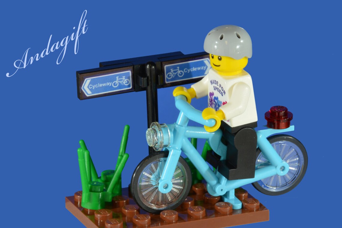 Lego® pieces to make bicycle blue NEW custom minifigure mini | Etsy