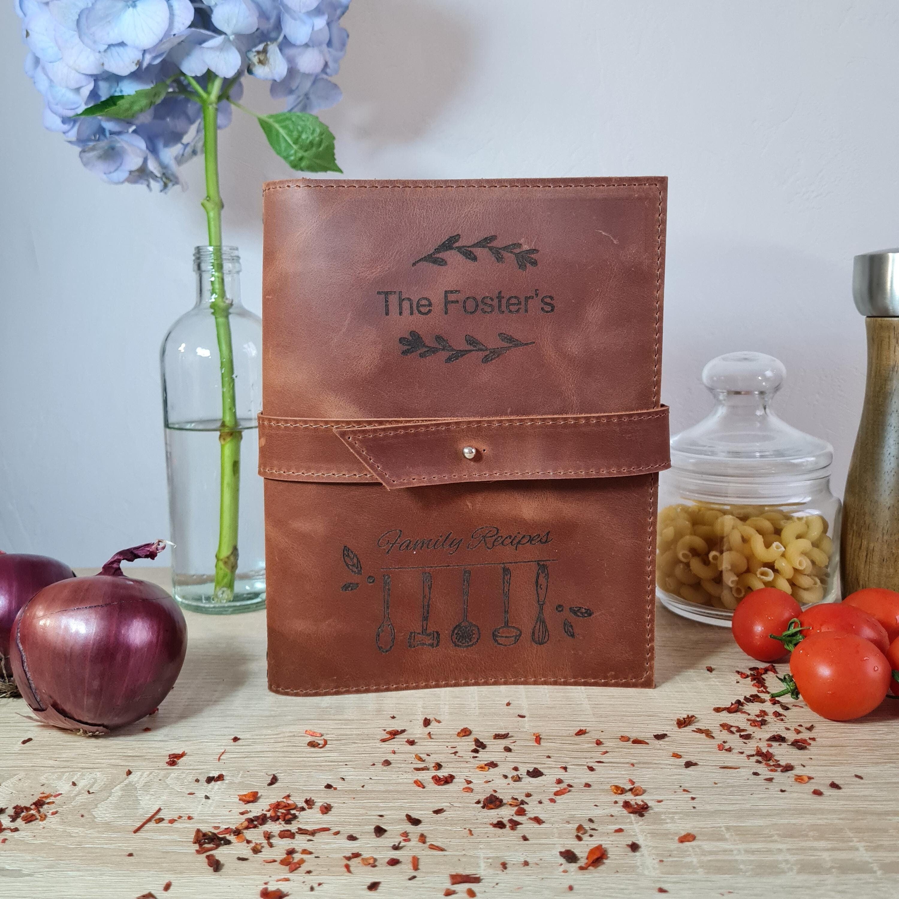Custom Leather Recipe Book – Personalized Family Cookbook – Vintage ...