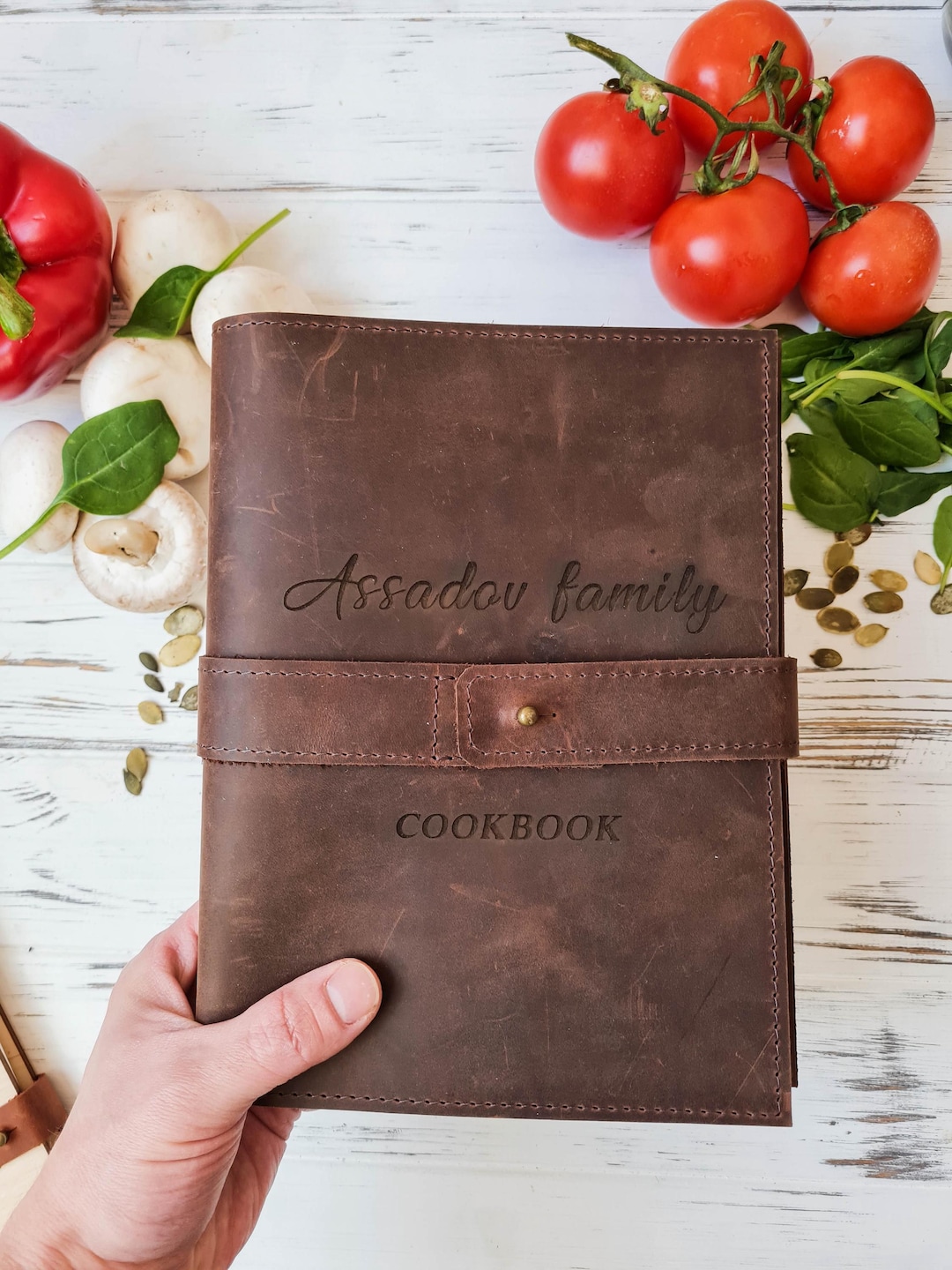 Custom Leather Recipe Book – Personalized Family Cookbook – Vintage ...