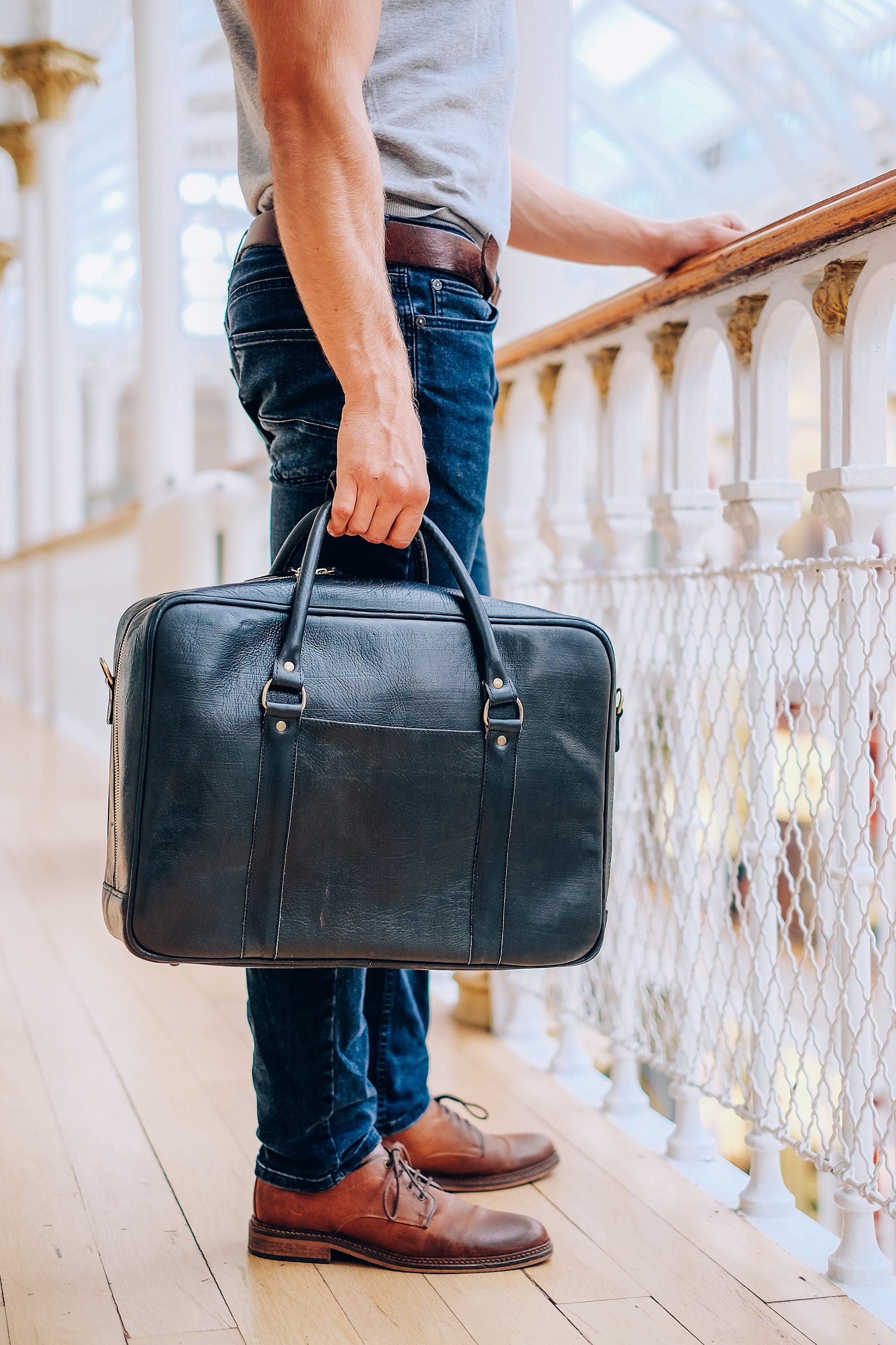 Black Leather Messenger Bag Travel Work Briefcase Business - Etsy