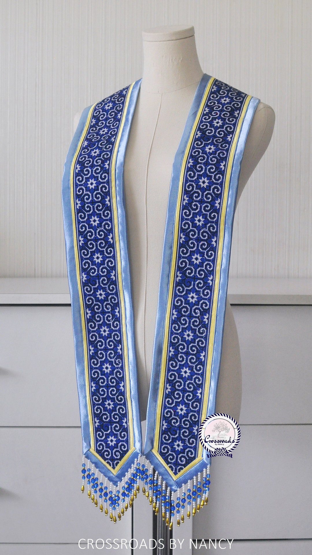 Hmong Embroidery Graduation Stole Blue and Yellow - Etsy