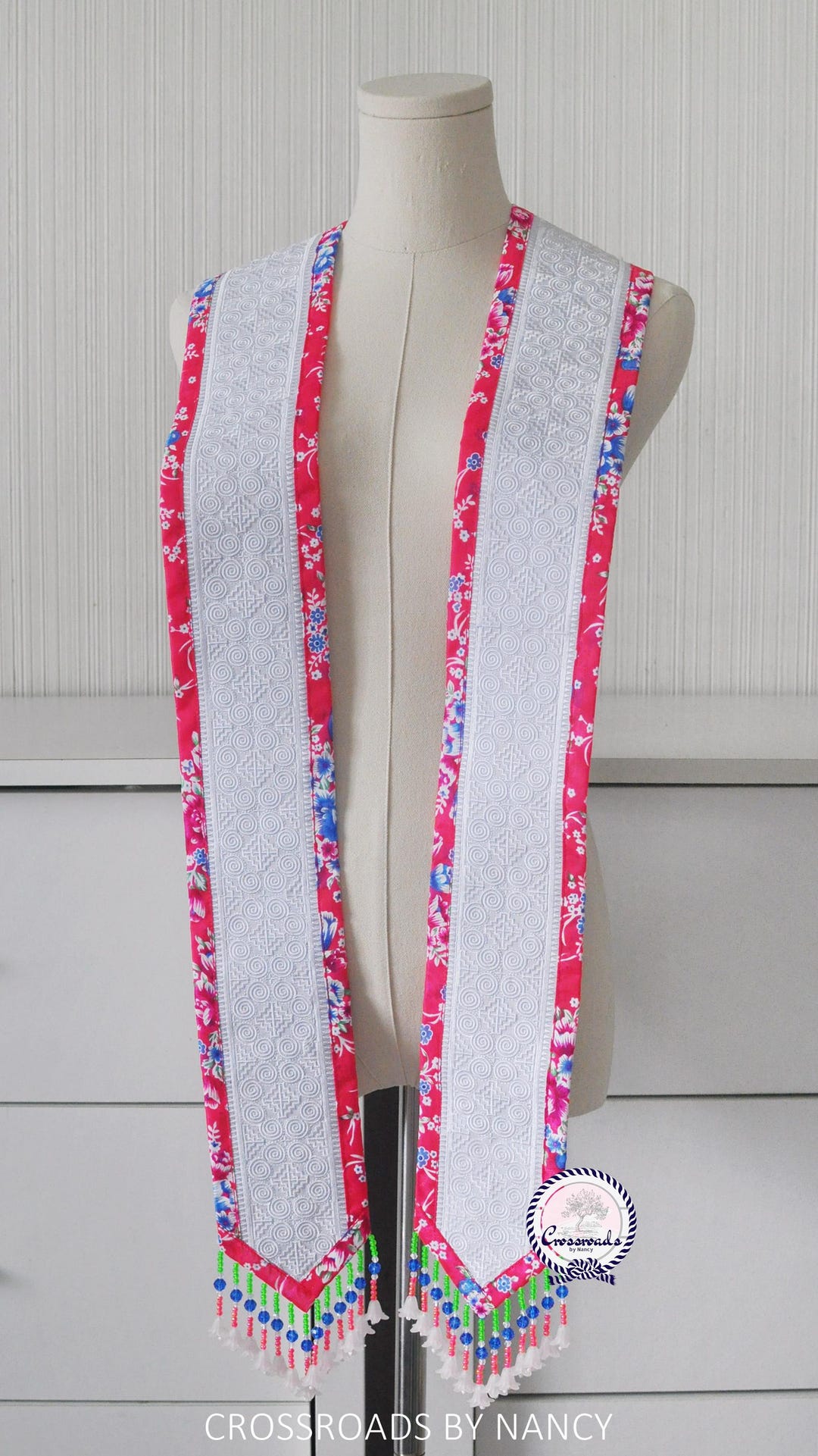 Hmong Embroidery Graduation Stole Pink Floral & Beading - Etsy